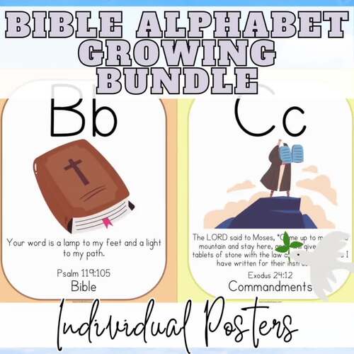 Bible Alphabet Learning Bundle - Flashcards, Posters, Coloring, Letter ...