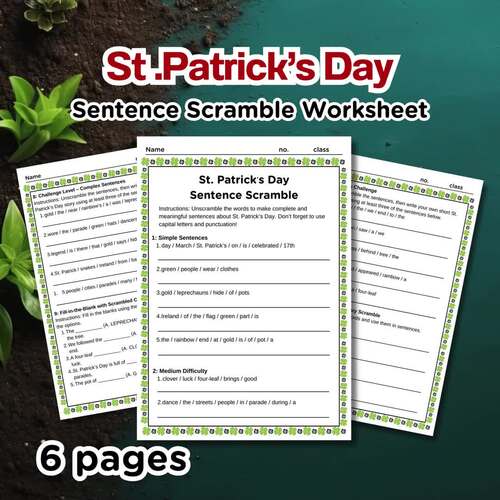 St.Patrick's Day Sentence Scramble Worksheet for Kids, Grades 2-5, Fun ...