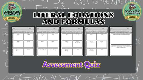LITERAL EQUATIONS & FORMULAS * Algebra Assessment Quiz Test | TPT