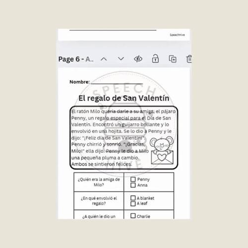 Spanish Valentine's Day Reading Comprehension Passages, Multiple Response
