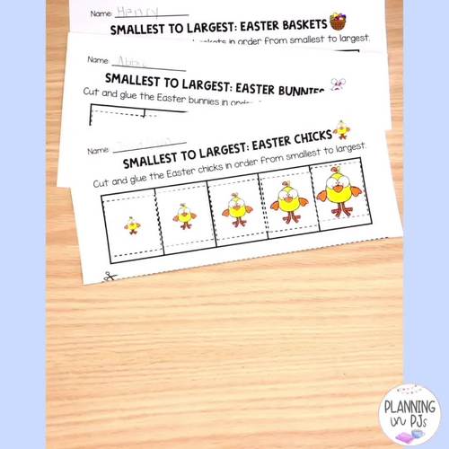 Easter Size Ordering for Spring | Order by Size | Cut and Glue | TPT