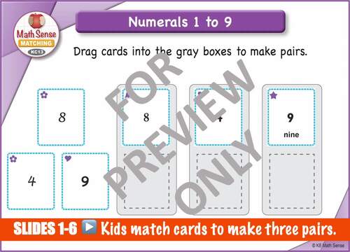 Primary Math Numerals 1 to 9 DIGITAL MATCHING: 20 PPT / Google Slides KC13