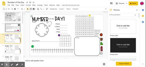 Number Of The Day PDF and GOOGLE SLIDES- 34 templates for numbers 1-100