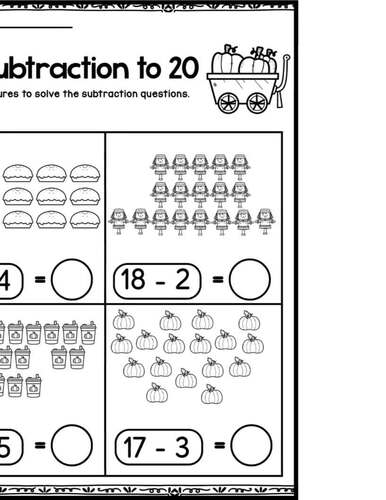 Fall Subtraction with Pictures to 20 | Subtraction within 20 Theme Fall