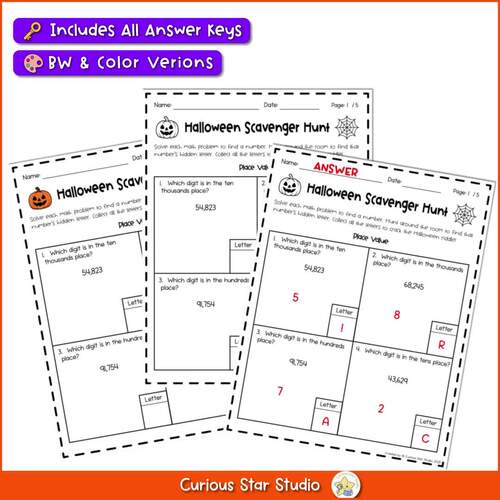 Halloween Scavenger Hunt Math | Place Value, Skip Counting ...