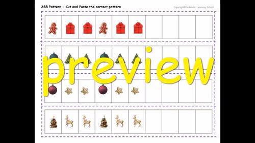 Christmas - ABB Patterns – Cut and Paste Worksheets with real images.