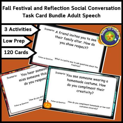Fall Festival and Reflection Social Conversation Task Card Bundle Adult ...