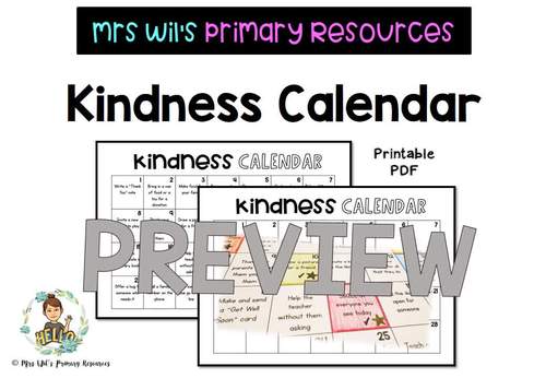 Kindness Calendar | Monthly Reusable Outline | Social Emotional | Printable