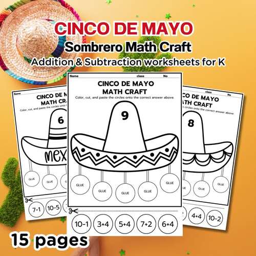 Cinco de Mayo Math Craft, Addition & Subtraction Worksheets for ...