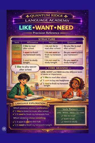 ESL Verbs: Like Want Need Activities | High School ELD Grammar Worksheets