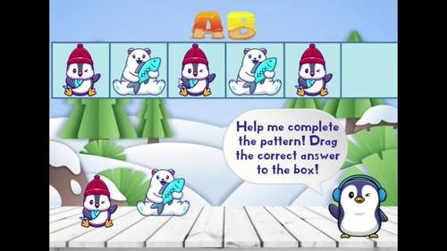 Completing Patterns Winter Math Boom Cards™ for Kindergarten and 1st Grade