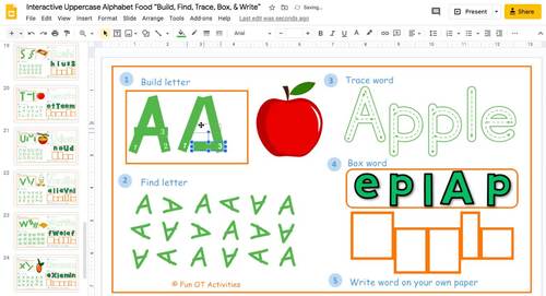 Interactive Food Theme Uppercase Letters Alphabet "Build Find Trace Box ...