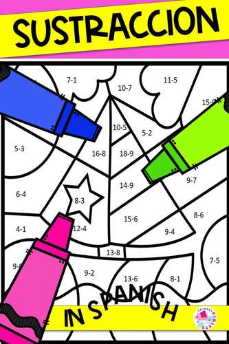 SUMMER COLOR BY NUMBER - SUBTRACTION TO 20 (SPANISH) by Primary Piglets