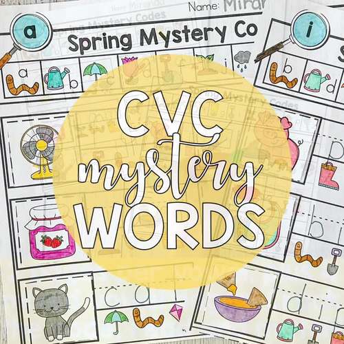 Spring CVC Crack the Code Mystery Words by A Teacher and her Cat