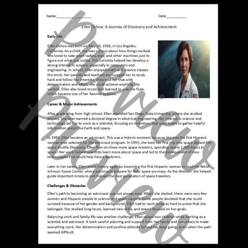 Ellen Ochoa Nonfiction Reading Passage & TEKS-Aligned STAAR Questions