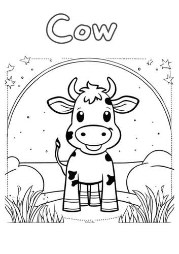 Printable Cute Cow coloring sheet,Kids,illustration,Animal,coloring ...