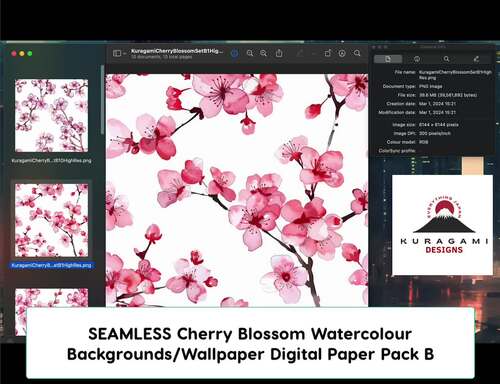 SEAMLESS Cherry Blossom Watercolour Backgrounds/Wallpaper Digital Paper ...