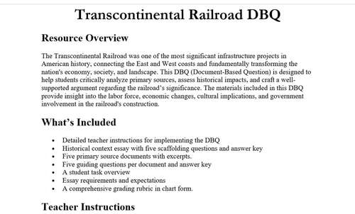 Transcontinental Railroad DBQ by PBL History & Civics | TPT
