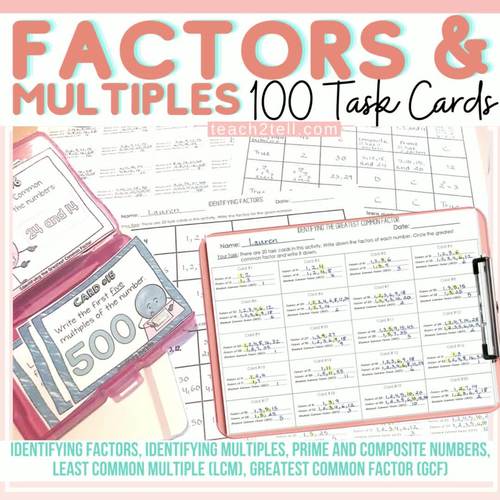 Factors Multiples Prime Composite Numbers GCF LCM Task Cards by Teach2Tell