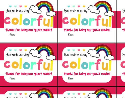 Skittles (Rainbow) Guest Reader Appreciation Gift Tag- You made our day ...