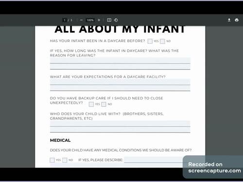 All About My Infant Daycare Registration Information Forms | TPT