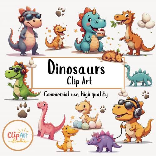 Dinosaurs Clip Art - Set of 60 - History. Clip Art Studio - Explorer