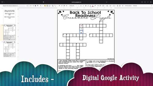 Back To School Readiness Crossword | Social & Emotional Learning Activity