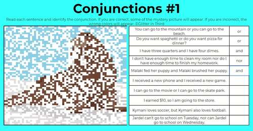 Conjunctions Pixel Art | Digital Grammar Mystery Picture Activities ...