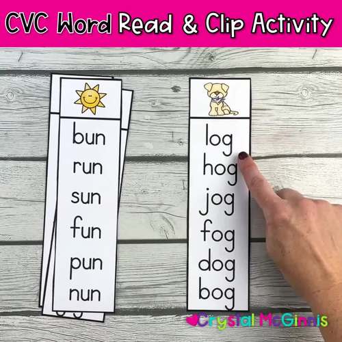 CVC Word Family (Read, Find, Clip) Literacy Center by Crystal McGinnis