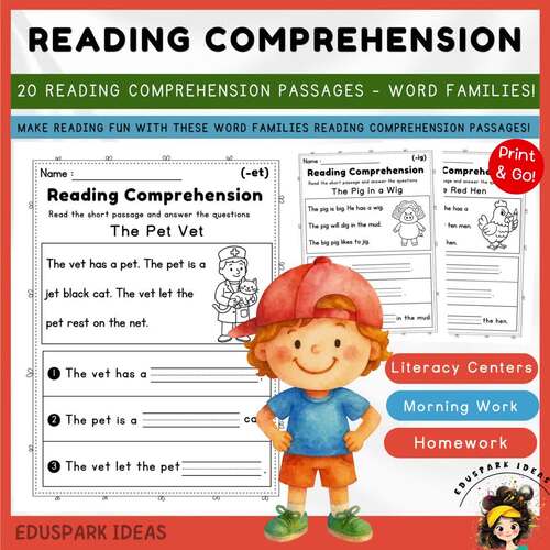 Reading Comprehension Passages – Word Families | for K–2 Grade | TPT