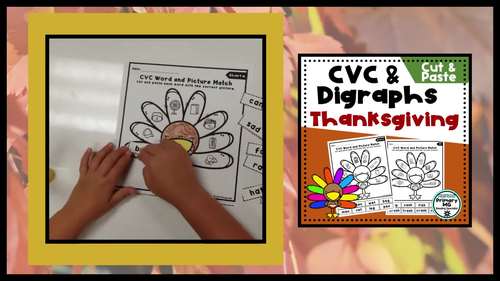 Thanksgiving CVC and Digraphs Cut and Paste | Read and Match Phonics