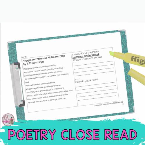 CLOSE READING POETRY DISTANCE LEARNING by E.E. Cummings by LA Coach