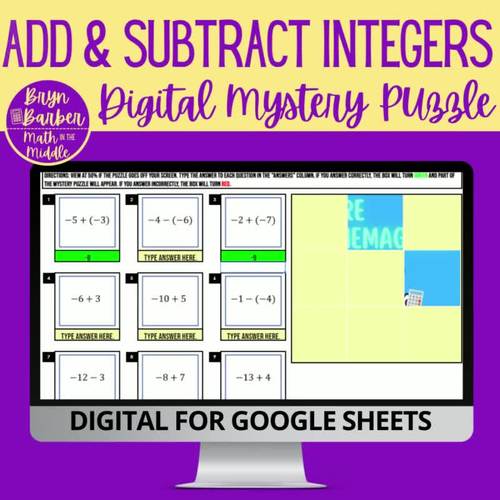 Add and Subtract Integers Digital Mystery Puzzle by Math By B Squared