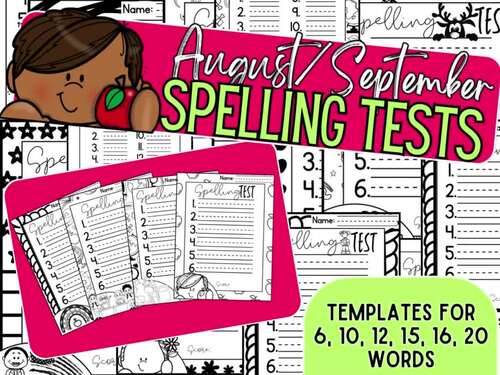 October November Beginning of the Year Spelling Test Templates 6 10 12 ...