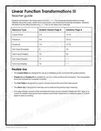Transformations of Linear Functions (Composite) Lesson by Math Beach ...