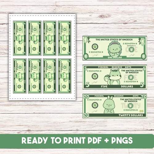 US Play Money for Kids | Play and Learn Pretend Money | Animals Dollars