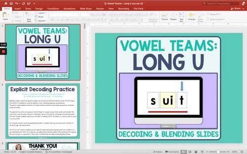 Decoding and Blending Board Slides - Long U Vowel Teams (ue, ew, & ui)