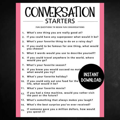Conversation Starters, Printable Icebreaker Topics, Classroom Community ...