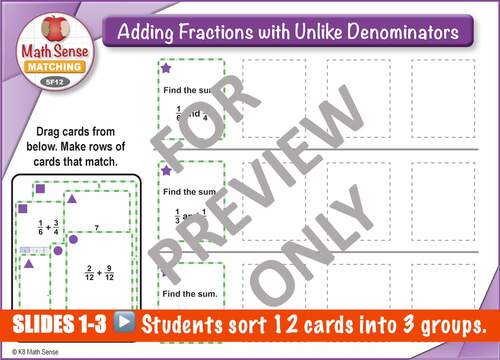 Adding Fractions with Unlike Denominators MATCHING: 15 PPT / Google Slides 5F12