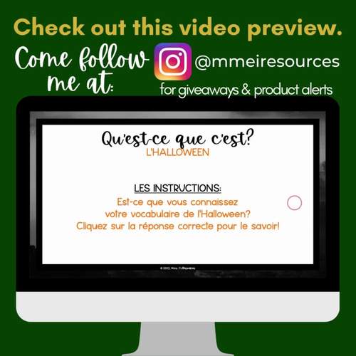 French Halloween Vocabulary Matching Game | Digital by Mme I's Resources