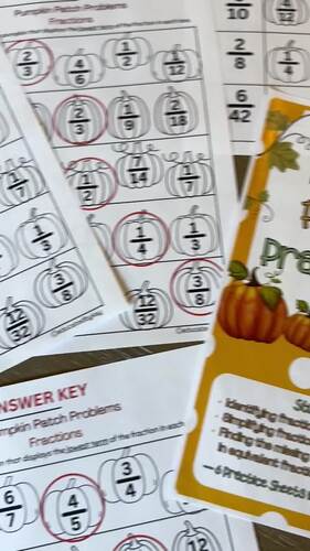 Fall-Themed-Equivalent Fractions-Simplify Fractions-Autumn Coloring Pages