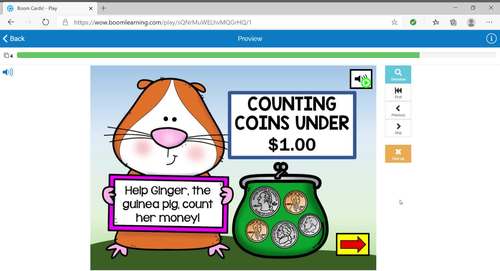 Counting Coins Under One Dollar $1 BOOM CARDS Money Math by Teaching Dinos