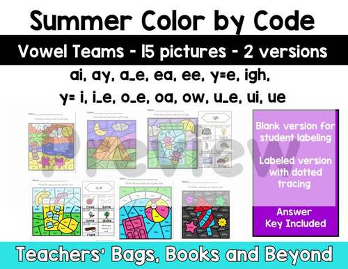 Long Vowel Teams Summer Spell Encode & Color Sheets Phonics Word Work ...