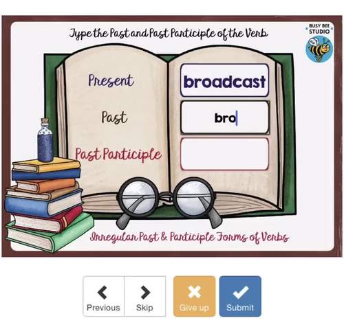 Type the Past and Past Participle of the Verb | BUNDLE | Boom Cards