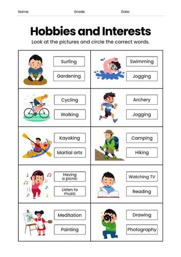 Hobbies and Interests Worksheet by TANDPSTUDIO | TPT