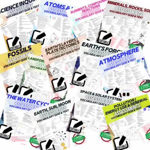 Earth Science Assessments, Tests & Quizzes, NGSS Editable Bundle
