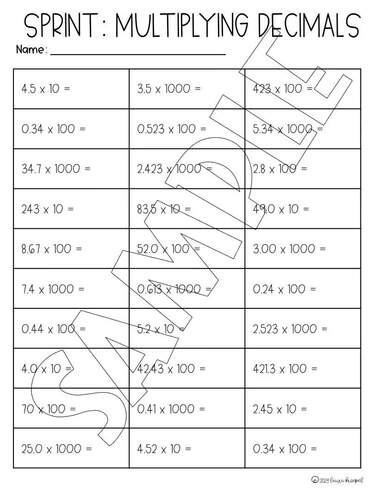 Decimals (multiplying, dividing, word form, expanded, comparing, etc.)