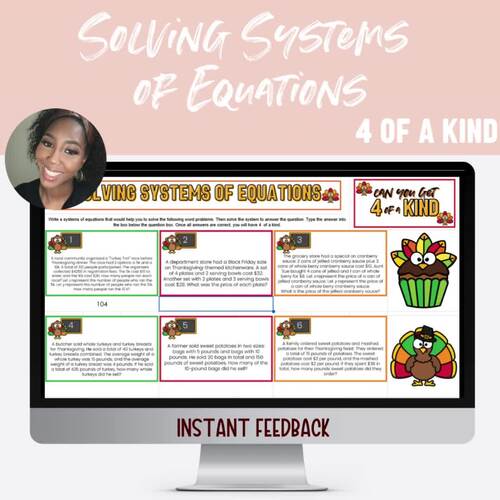 Solving Systems of Equations Thanksgiving 4 of a Kind Activity | TPT