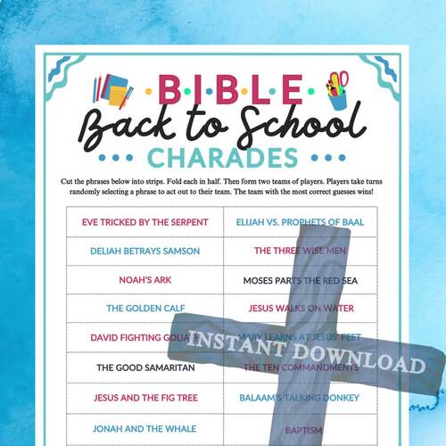 Bible Back to School Charades Game, Christian Printable Group Activity