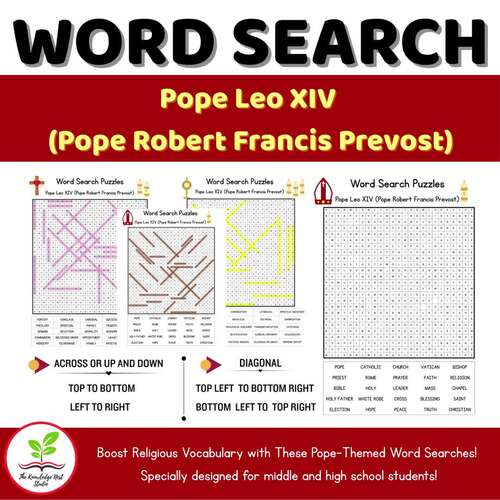 Pope Leo XIV Word Search Puzzles ,Pope Robert Francis Word Search ...